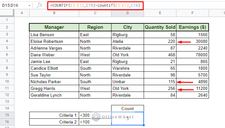COUNTIF Multiple Criteria in Google Sheets (3 Ways) - OfficeWheel