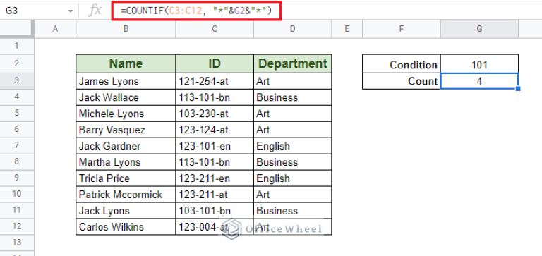COUNTIF Contains Text in Google Sheets (4 Ways) - OfficeWheel