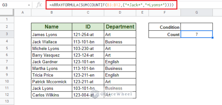 COUNTIF Contains Text in Google Sheets (4 Ways) - OfficeWheel