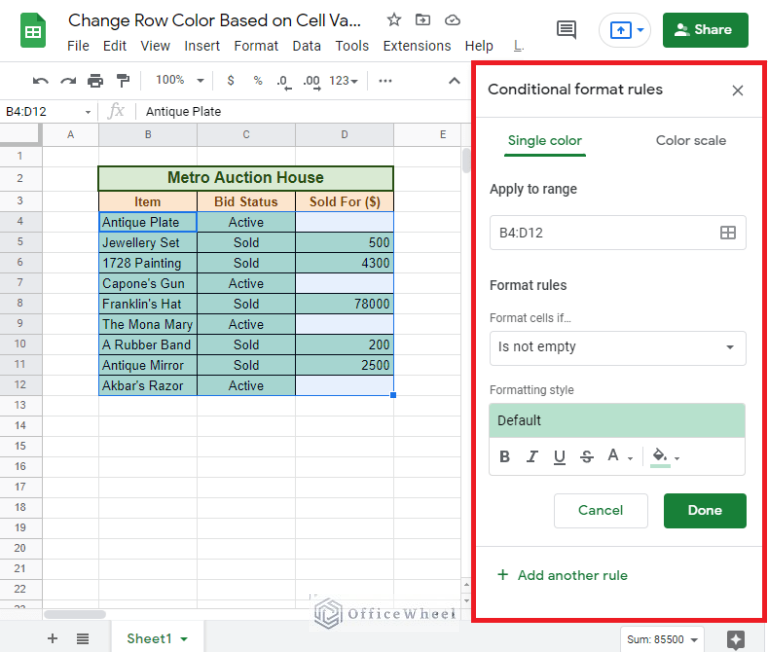 Change Row Color Based On Cell Value In Google Sheets 4 Ways OfficeWheel