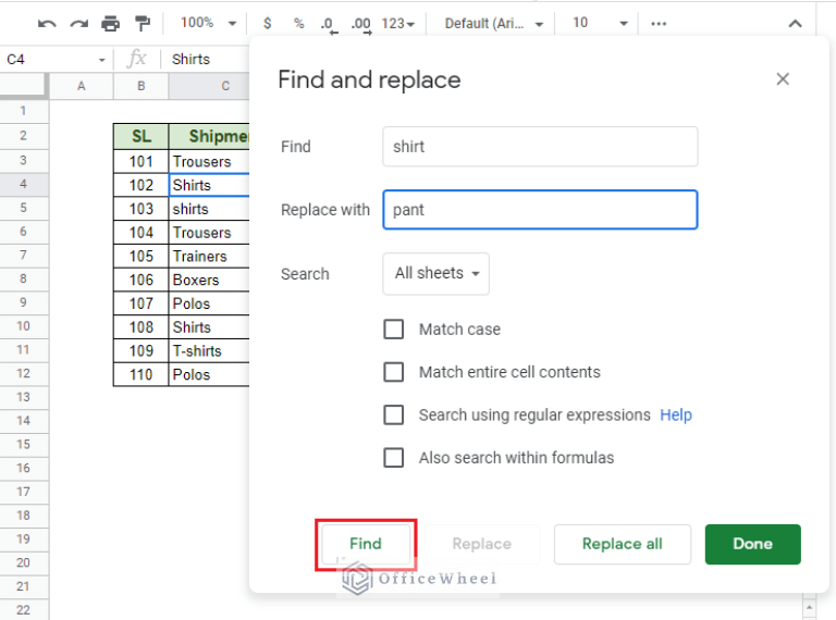 Find and Replace in Google Sheets (3 Ways) - OfficeWheel