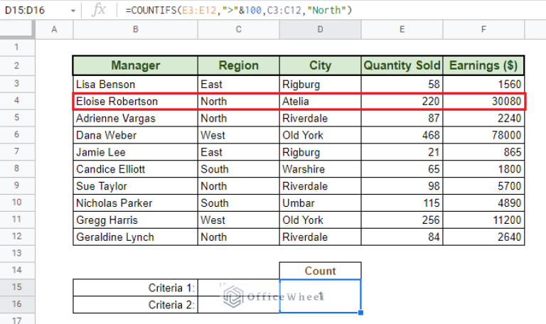 COUNTIF Multiple Criteria in Google Sheets (3 Ways) - OfficeWheel