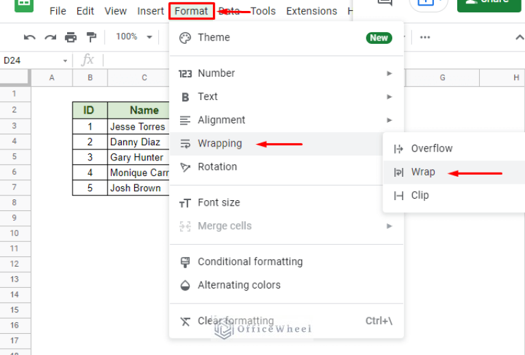 How to Wrap Text in Google Sheets (4 Ways) - OfficeWheel