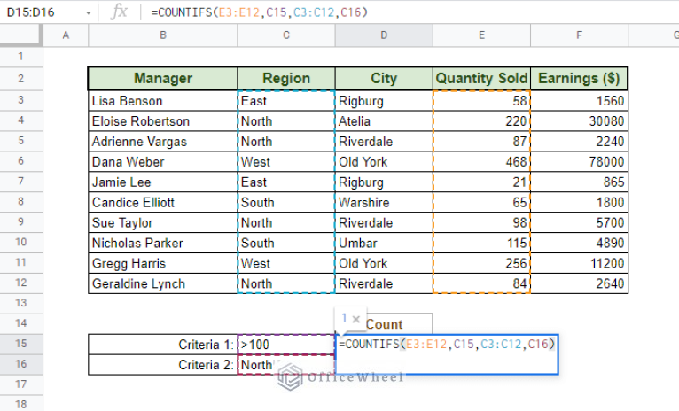 COUNTIF Multiple Criteria in Google Sheets (3 Ways) - OfficeWheel