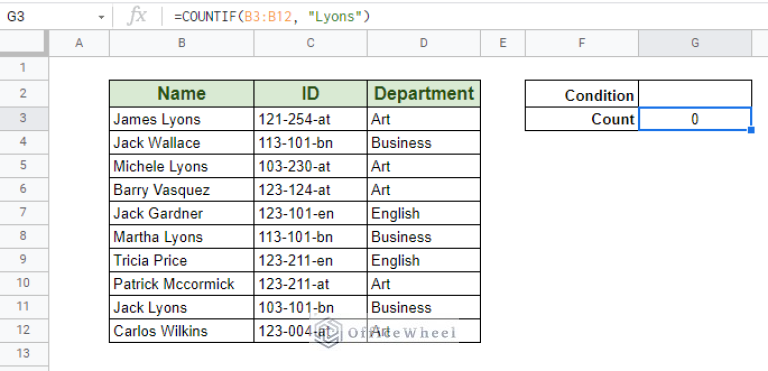 COUNTIF Contains Text in Google Sheets (4 Ways) - OfficeWheel