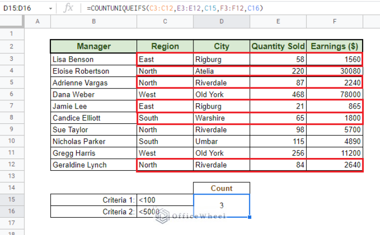 COUNTIF Multiple Criteria in Google Sheets (3 Ways) - OfficeWheel