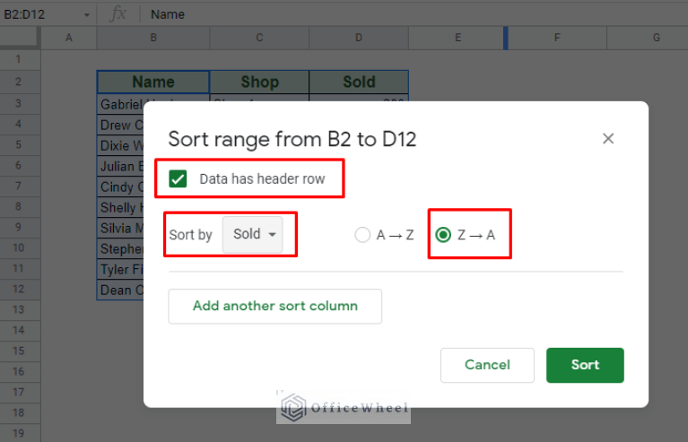 Sort By Column in Google Sheets (3 Easy Ways) - OfficeWheel