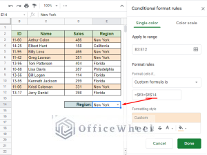 Google Sheets: Conditional Formatting Row Based on Cell