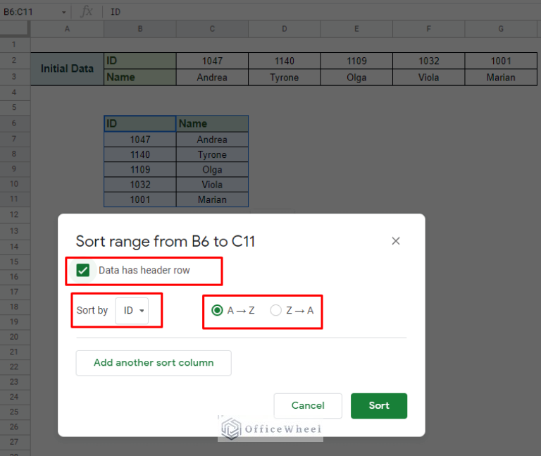 Sort by Row in Google Sheets (2 Basic Ways) - OfficeWheel