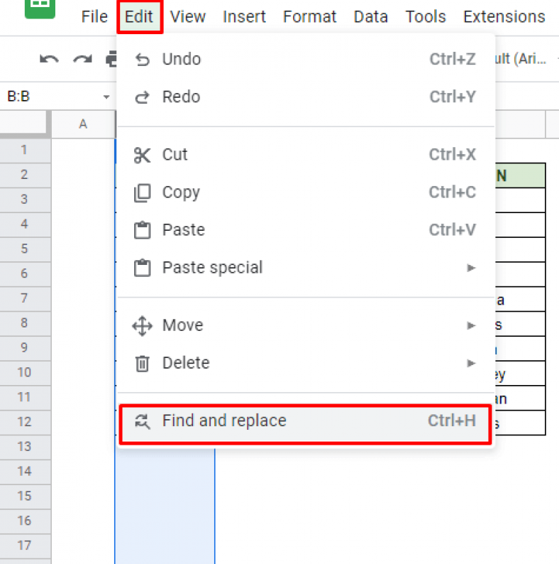 How to Use Find and Replace in Column in Google Sheets - OfficeWheel