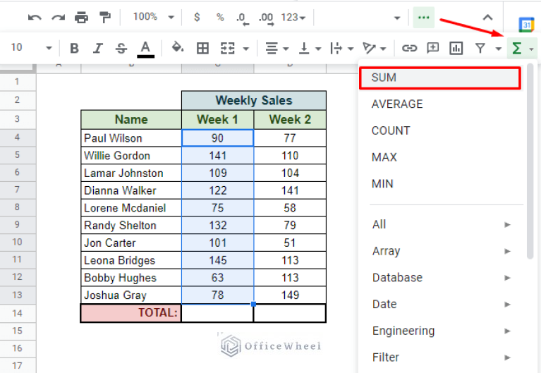 How to Auto Sum in Google Sheets - OfficeWheel