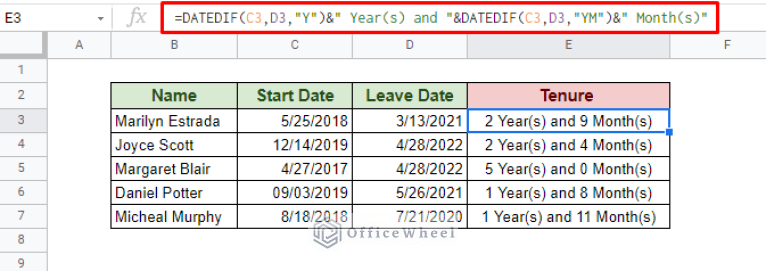 How to Calculate Tenure in Google Sheets (An Easy Guide) - OfficeWheel