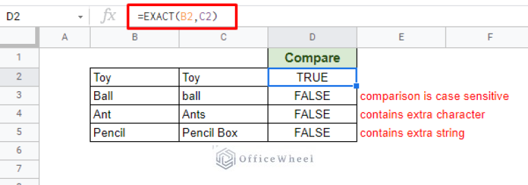 How to Compare Text in Google Sheets (3 Easy Ways) - OfficeWheel