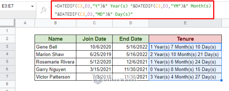Use DATEDIF from Today in Google Sheets (An Easy Guide) - OfficeWheel
