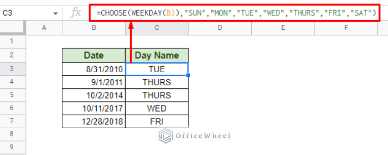 Find Weekday Name from a Date in Google Sheets (3 Easy Ways) - OfficeWheel