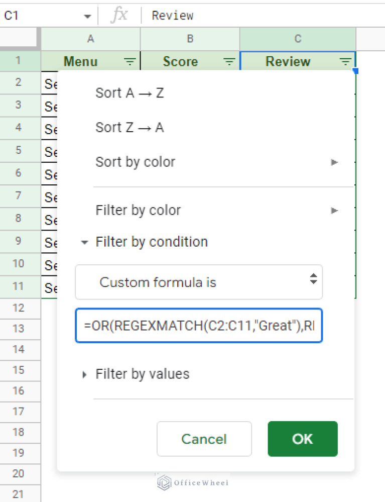 How to Filter Custom Formula in Google Sheets (3 Easy Examples) - OfficeWheel