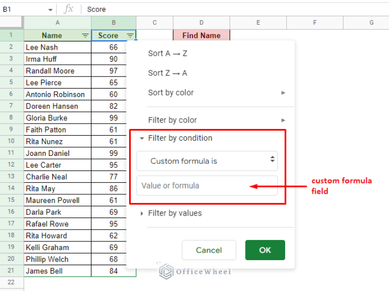How to Filter Custom Formula in Google Sheets (3 Easy Examples) - OfficeWheel