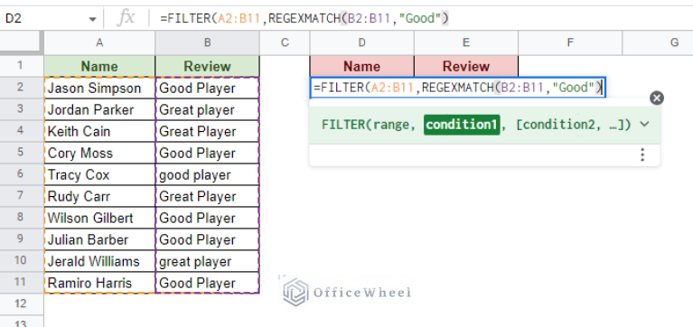 Applying Filter with REGEXMATCH Function in Google Sheets (Easy Examples)