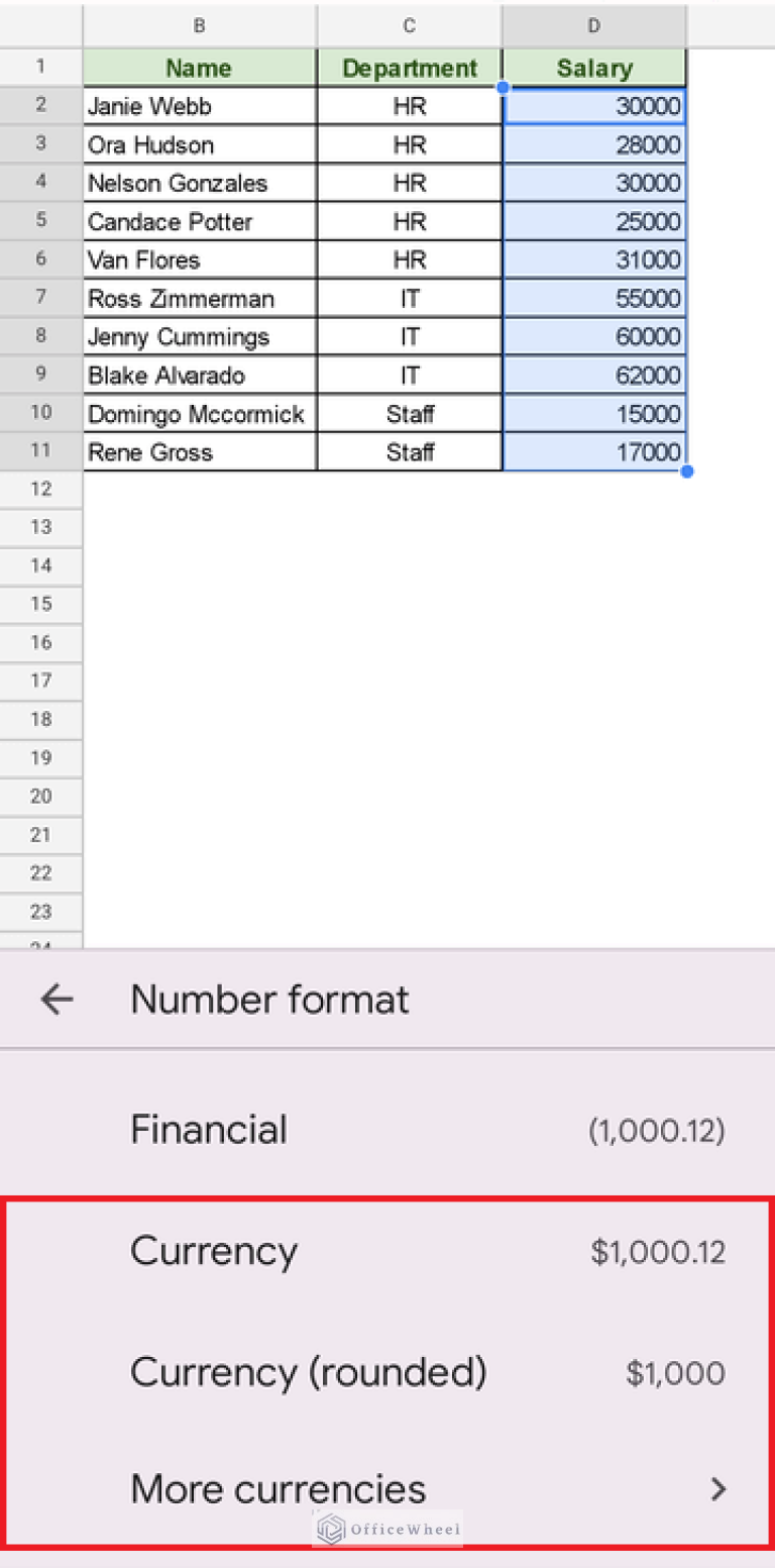 How to Format Currency in Google Sheets (An Easy Guide) - OfficeWheel