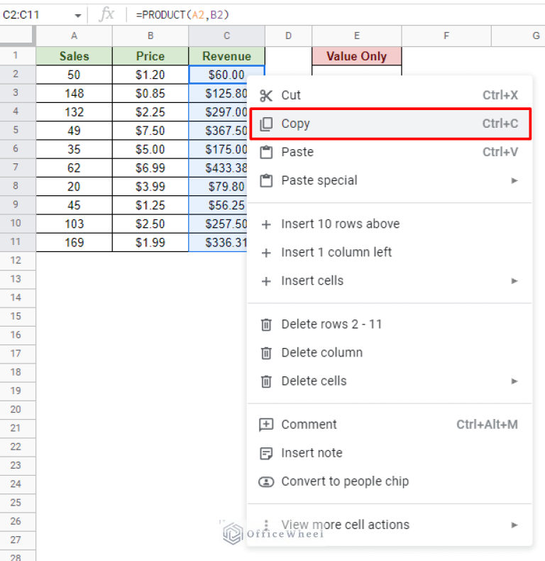 Remove Formula to Get Only Values in Google Sheets (3 Methods) - OfficeWheel