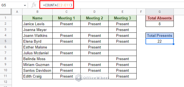 How to Count Cells in Google Sheets (4 Easy Ways) - OfficeWheel