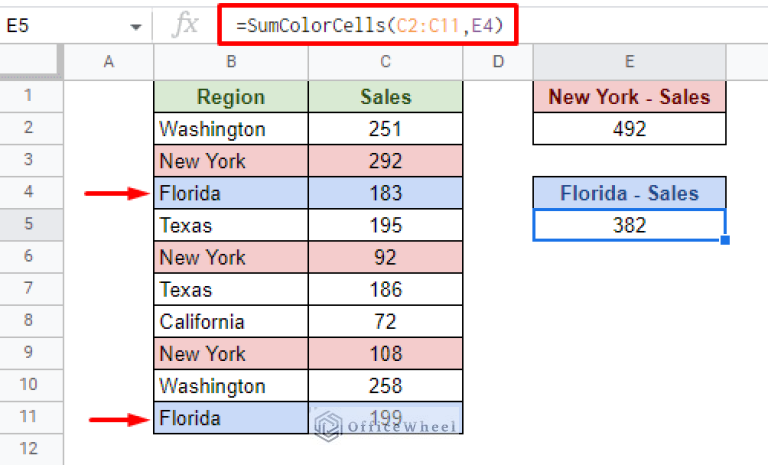 How to Sum Colored Cells in Google Sheets (2 Ways) - OfficeWheel
