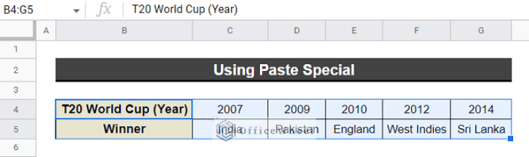 How to Copy Horizontal and Paste Vertical in Google Sheets