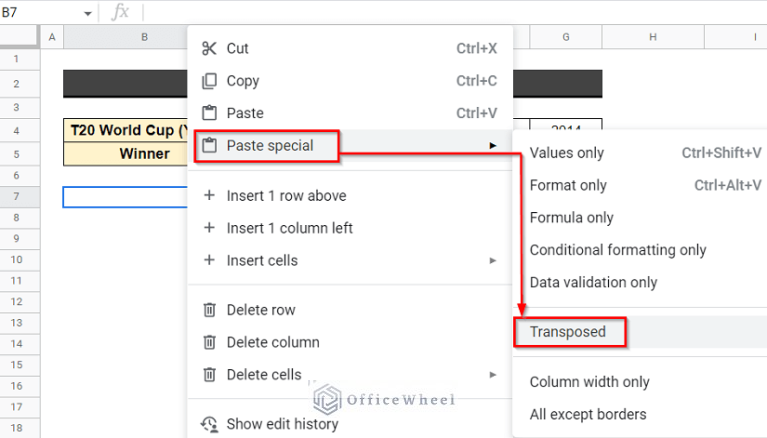 How to Copy Horizontal and Paste Vertical in Google Sheets