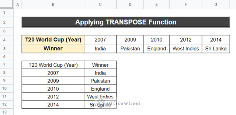 How to Copy Horizontal and Paste Vertical in Google Sheets