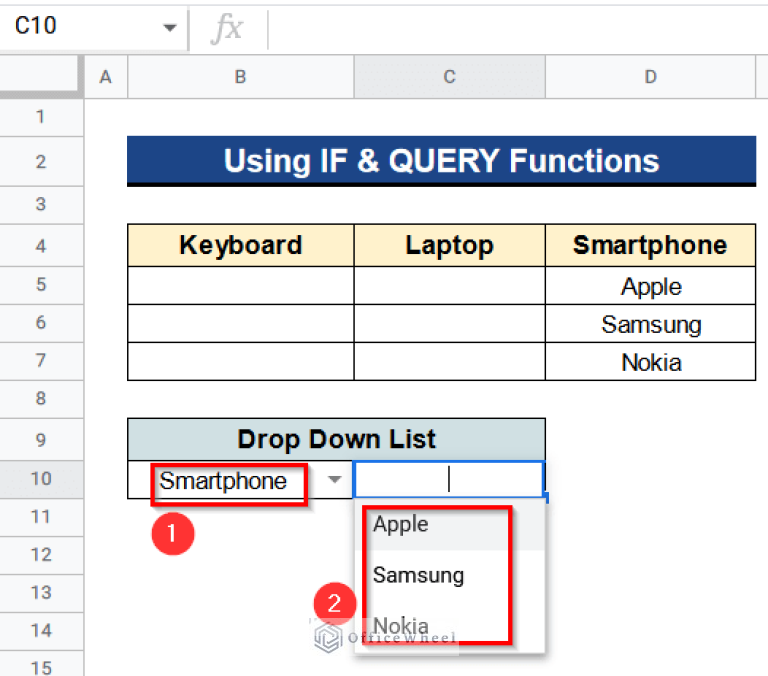 Updating Cell Values Based on Selection in Drop Down List in Google Spreadsheet