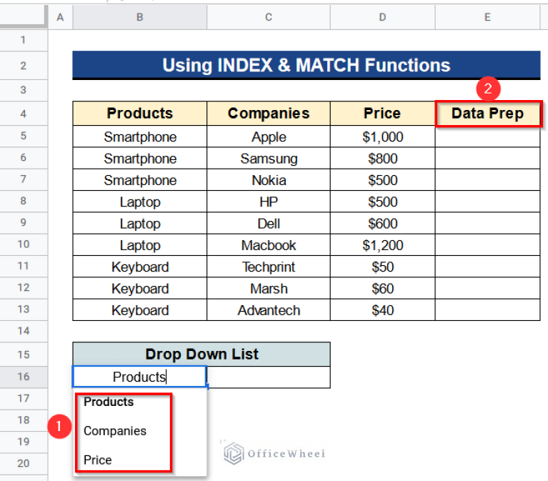 Updating Cell Values Based on Selection in Drop Down List in Google Spreadsheet