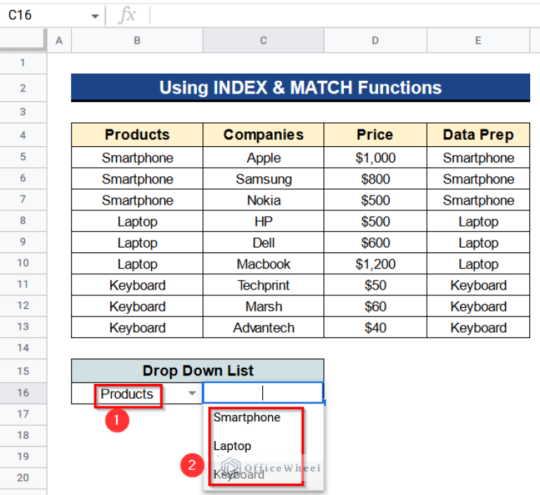Updating Cell Values Based on Selection in Drop Down List in Google Spreadsheet