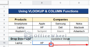 Updating Cell Values Based on Selection in Drop Down List in Google Spreadsheet