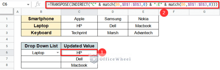 Updating Cell Values Based on Selection in Drop Down List in Google Spreadsheet