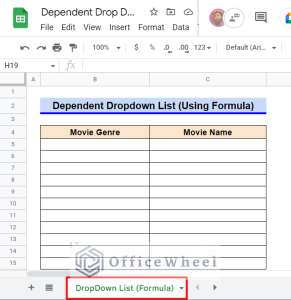 Dependent Drop Down List for Entire Column in Google Sheets