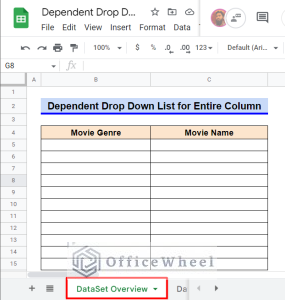 Dependent Drop Down List for Entire Column in Google Sheets