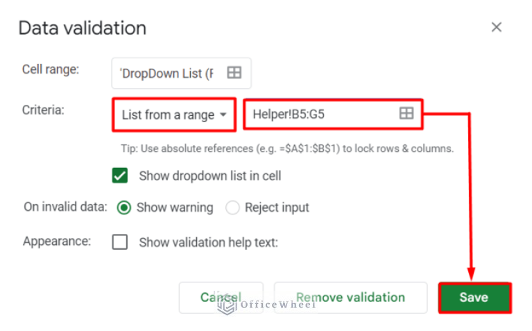 Dependent Drop Down List for Entire Column in Google Sheets
