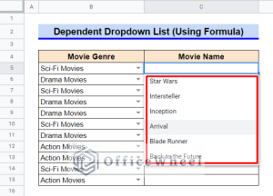 Dependent Drop Down List for Entire Column in Google Sheets