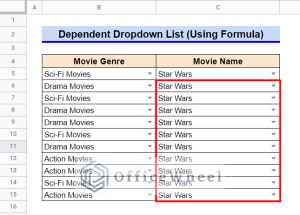 Dependent Drop Down List for Entire Column in Google Sheets