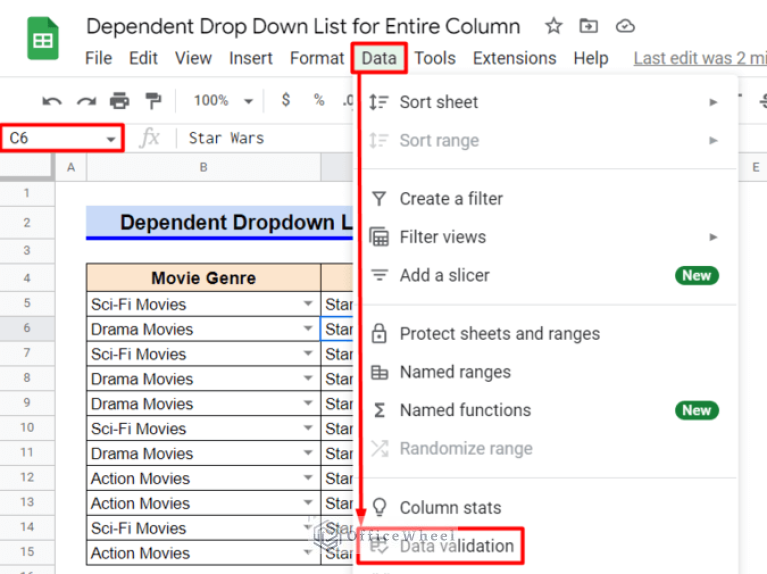 Dependent Drop Down List for Entire Column in Google Sheets