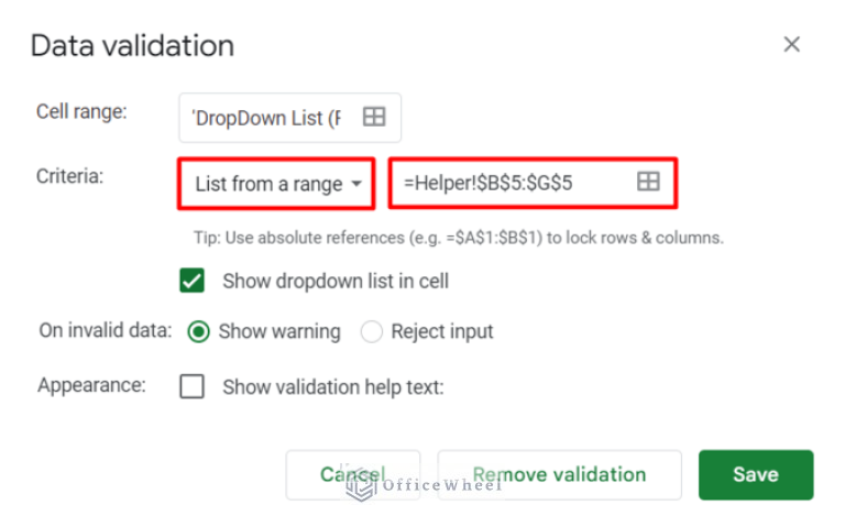 Dependent Drop Down List for Entire Column in Google Sheets