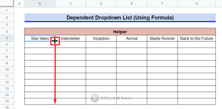 Dependent Drop Down List for Entire Column in Google Sheets