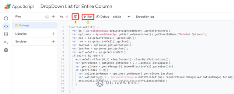 Dependent Drop Down List for Entire Column in Google Sheets