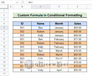 Highlight Row If Cell Contains Text with Conditional Formatting in Google Sheets