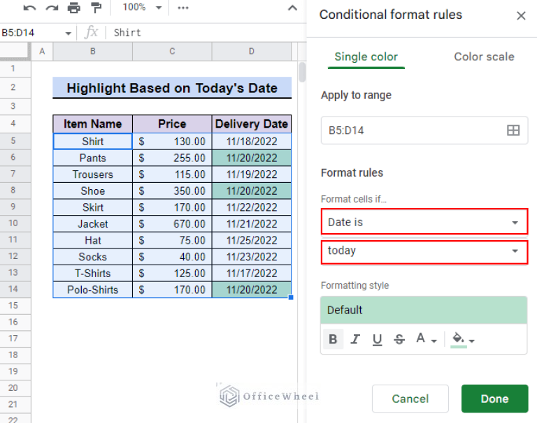 Highlight Row Based on Date in Google Sheets (2 Suitable Ways)
