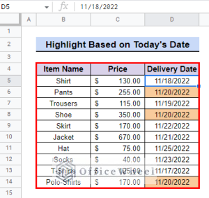 Highlight Row Based on Date in Google Sheets (2 Suitable Ways)