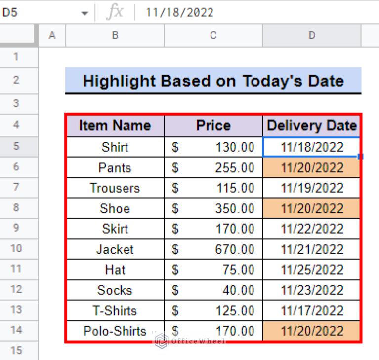 Highlight Row Based on Date in Google Sheets (2 Suitable Ways)