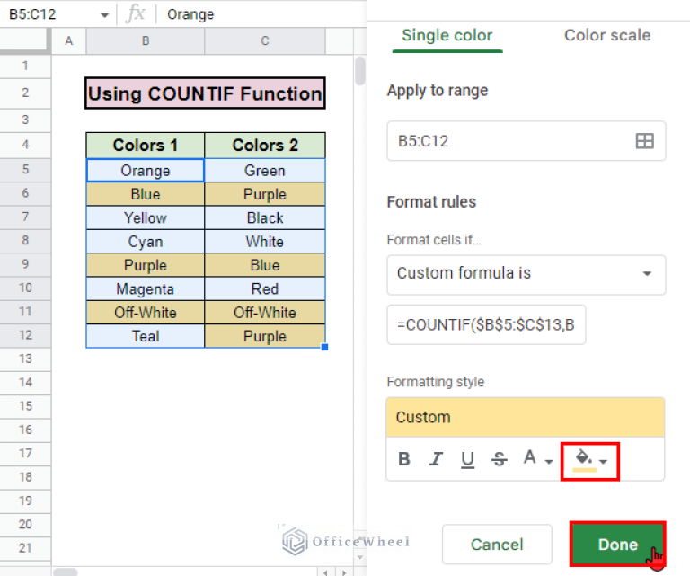 Highlight Duplicates in Two Columns in Google Sheets (2 Ways)