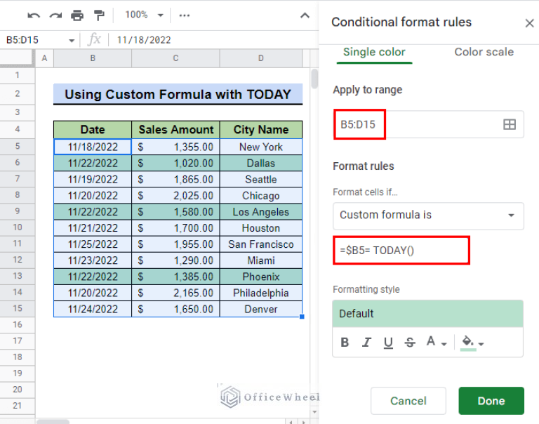 How to Highlight a Row If Date in Cell Is Today in Google Sheets
