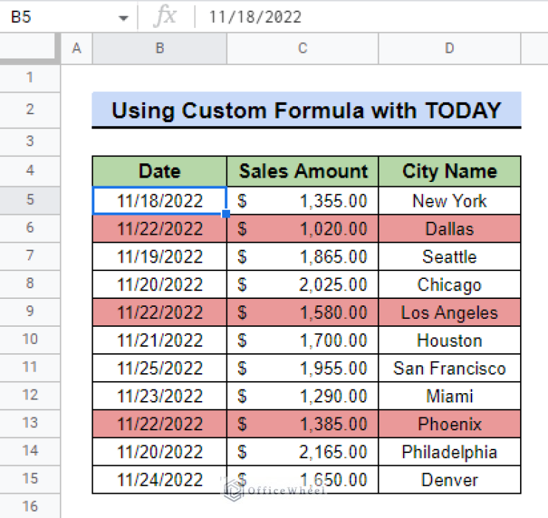 How to Highlight a Row If Date in Cell Is Today in Google Sheets